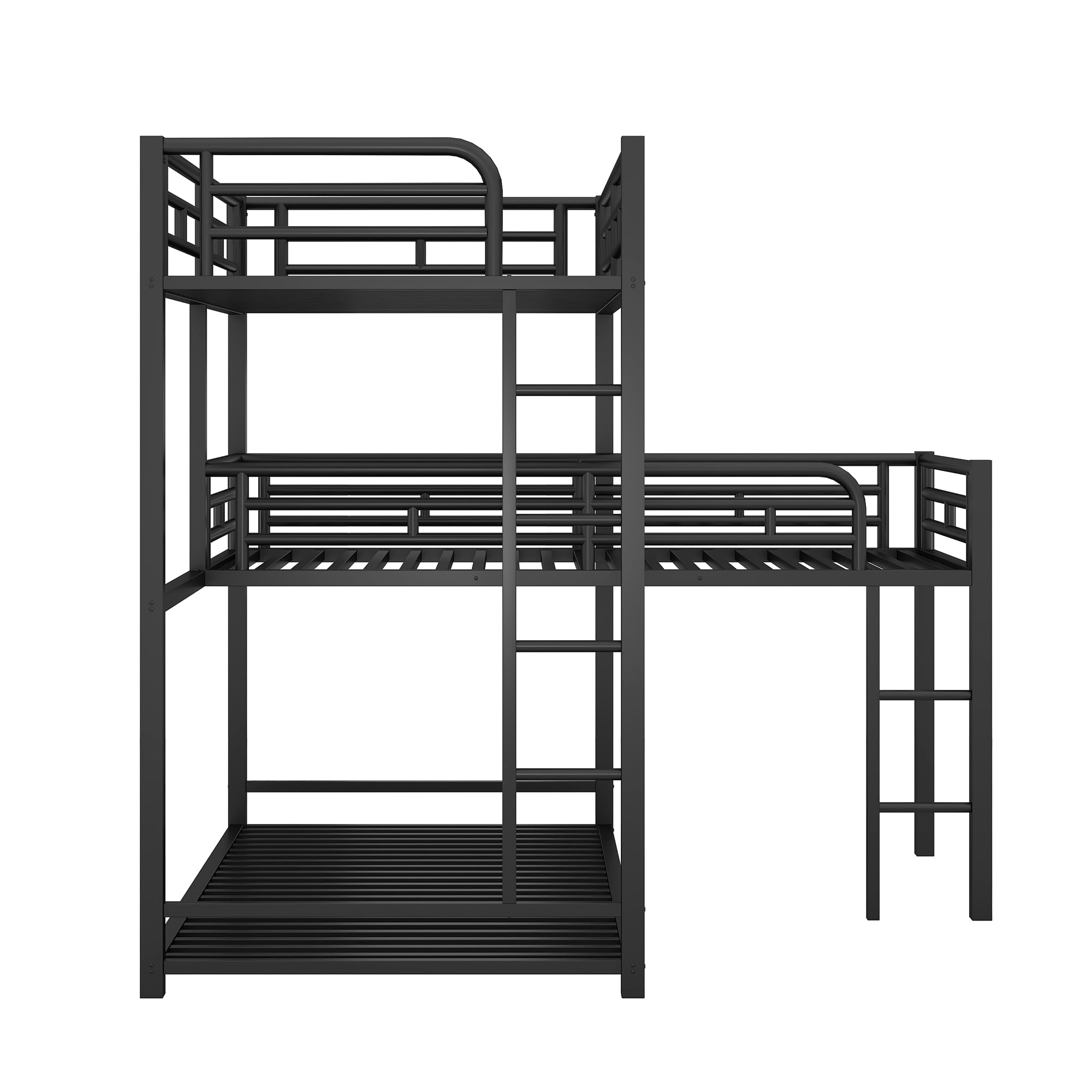 BIADNBZ Twin Size Triple Bunk Bed, Metal L-Shaped Bedframe, for Kids Teens Adults Bedroom, Space Saving, Black