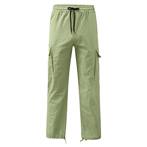 Men's Pants Drawstring Multi Pocket Casual Pants Hiking Cotton Twill Combat Pants Khaki Mens Relaxed Fit Cargo Joggers(03_Mint Green,XXXL)