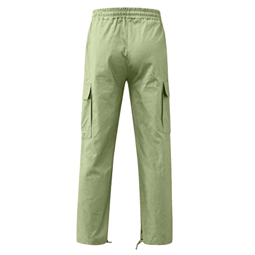 Men's Pants Drawstring Multi Pocket Casual Pants Hiking Cotton Twill Combat Pants Khaki Mens Relaxed Fit Cargo Joggers(03_Mint Green,XXXL)