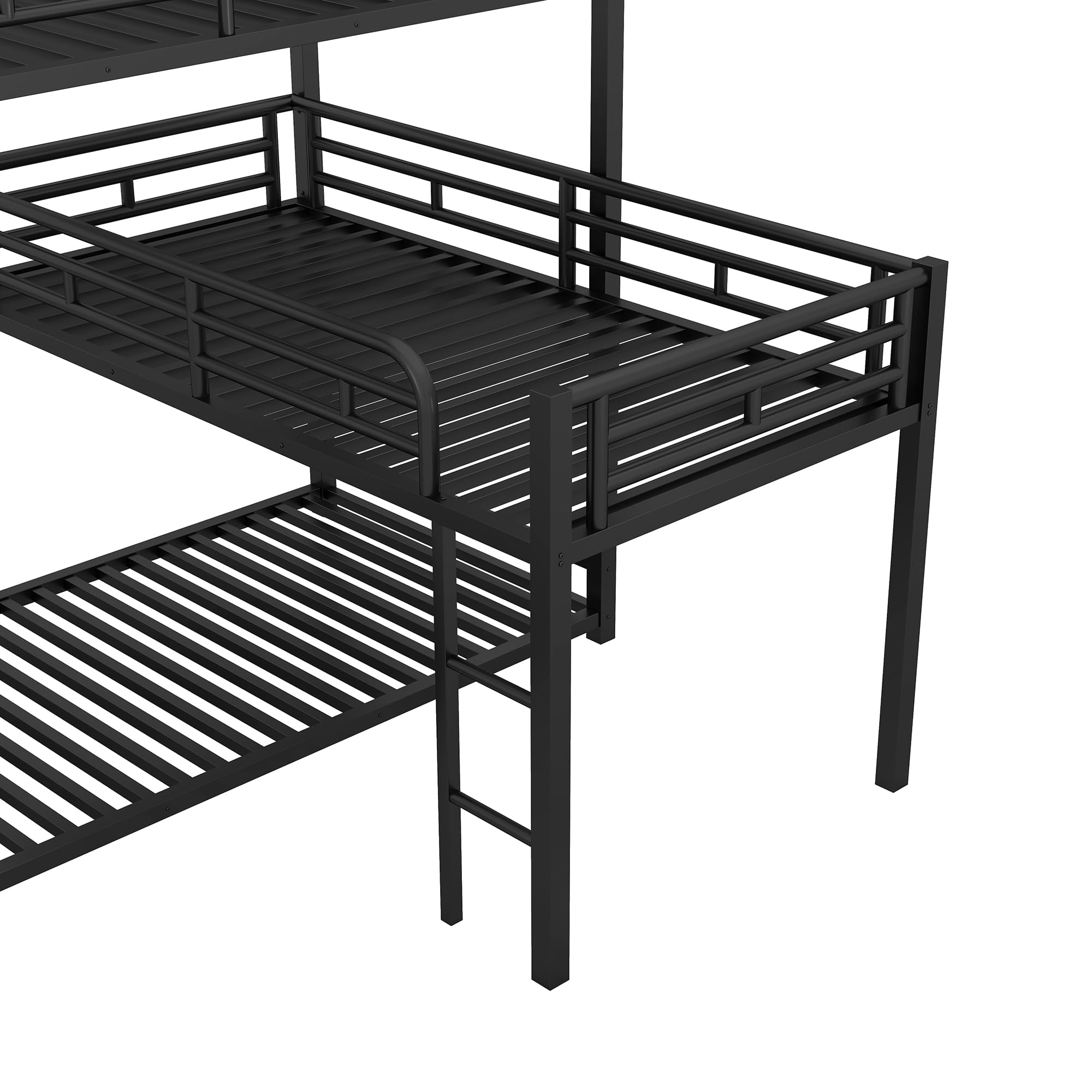 BIADNBZ Twin Size Triple Bunk Bed, Metal L-Shaped Bedframe, for Kids Teens Adults Bedroom, Space Saving, Black