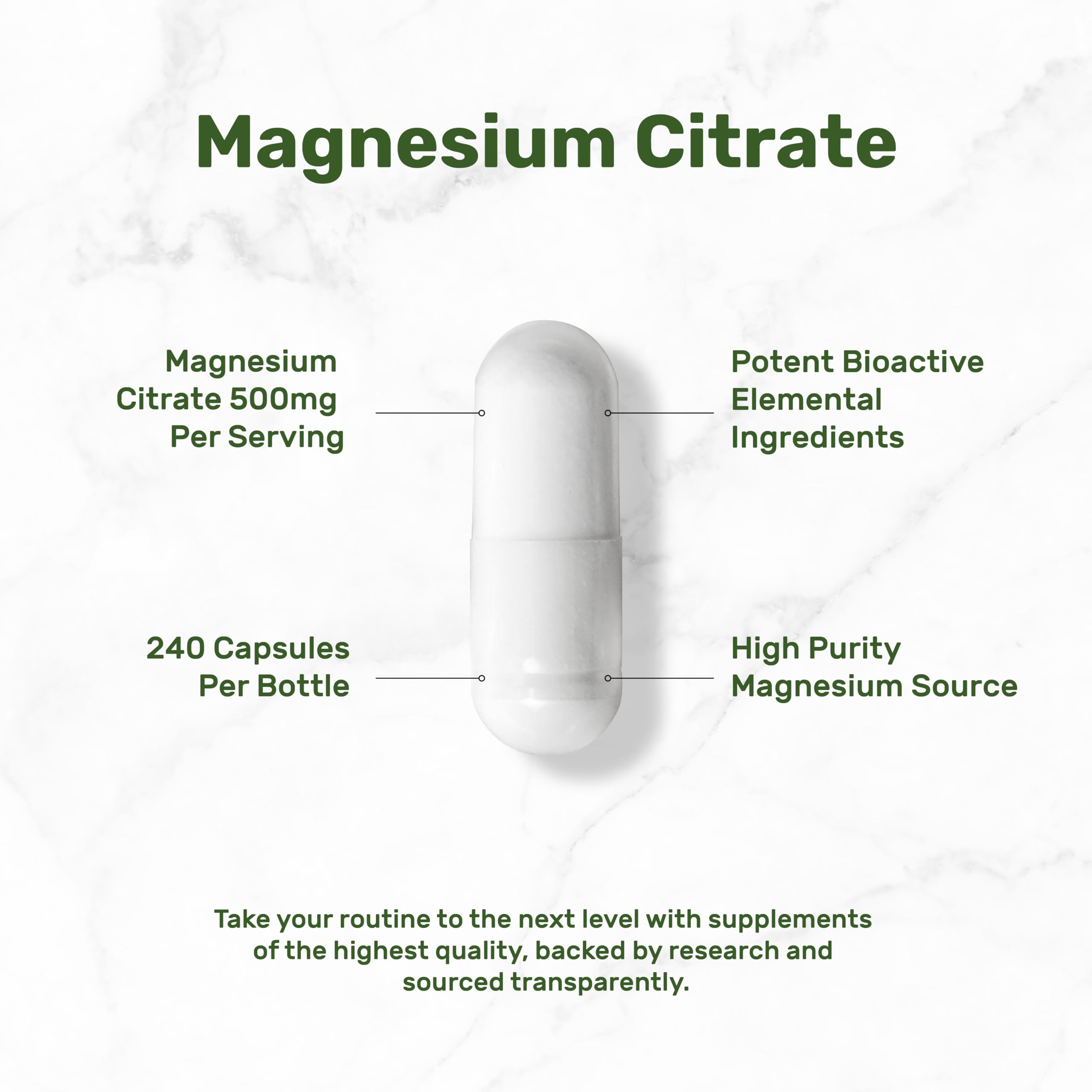 DEAL SUPPLEMENT Magnesium Citrate 500mg, 240 Capsules | Easily Absorbed, Purified Trace Mineral β Muscle, Heart, & Digestive Support β One a Day, Non-GMO