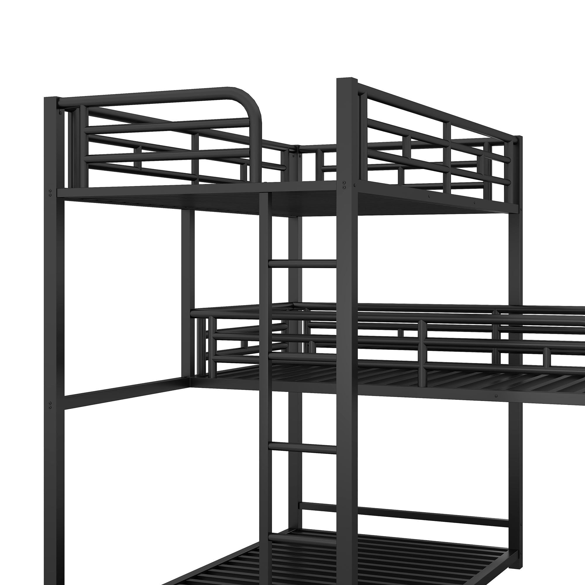 BIADNBZ Twin Size Triple Bunk Bed, Metal L-Shaped Bedframe, for Kids Teens Adults Bedroom, Space Saving, Black