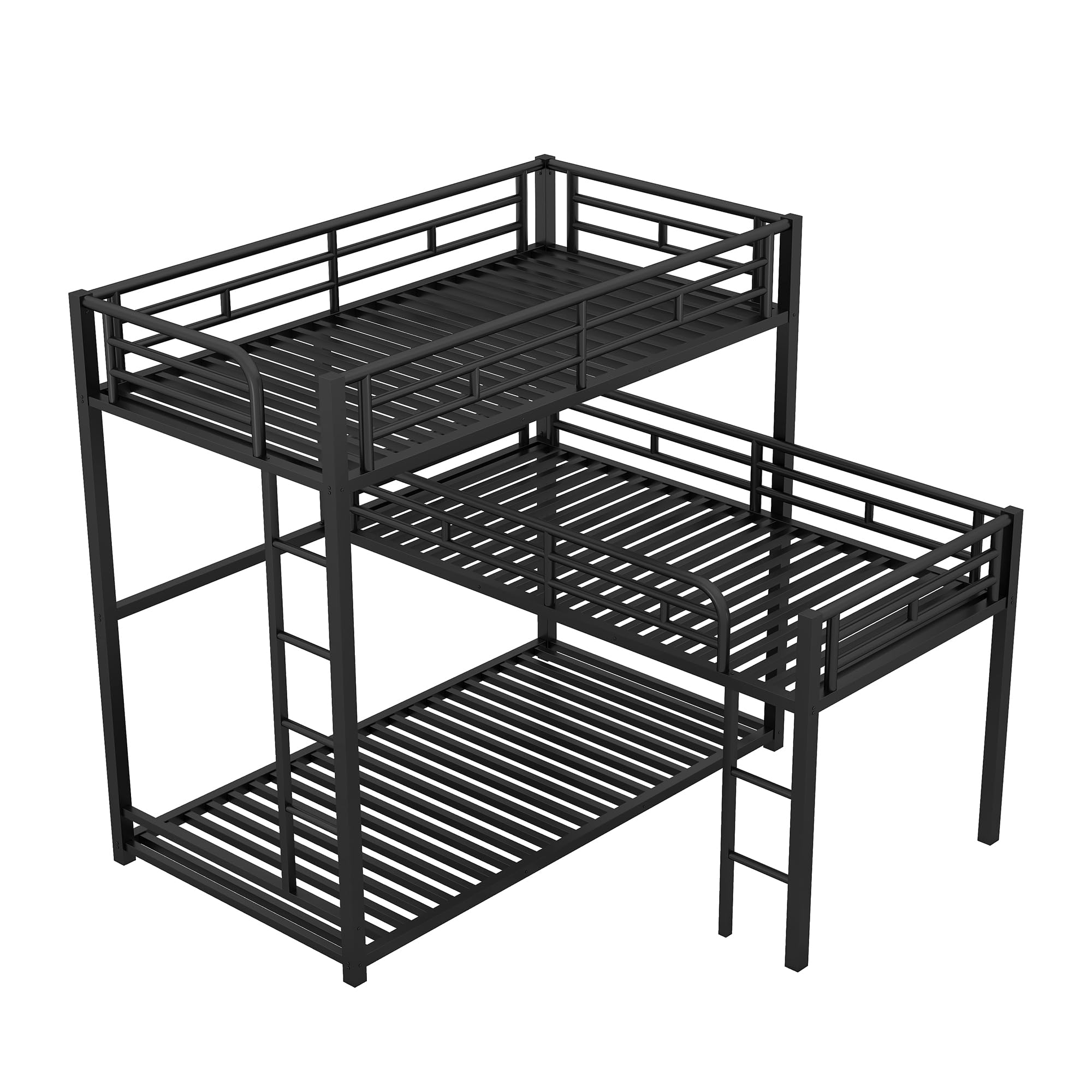 BIADNBZ Twin Size Triple Bunk Bed, Metal L-Shaped Bedframe, for Kids Teens Adults Bedroom, Space Saving, Black