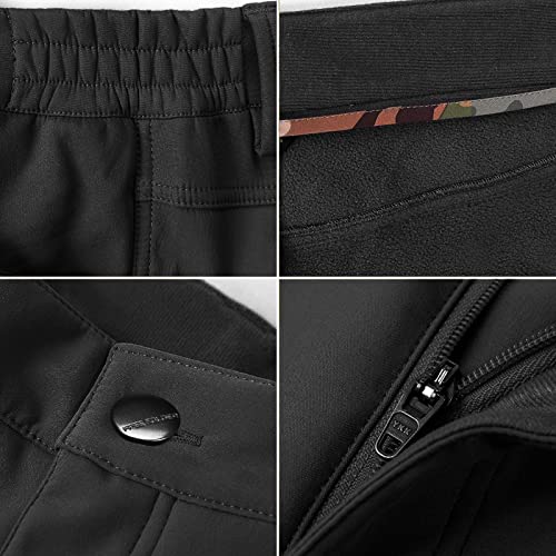 FREE SOLDIER Men's Outdoor Cargo Hiking Pants Water Repellent Softshell Fleece Lined Snow Ski Pants (Black 34W x 30L)