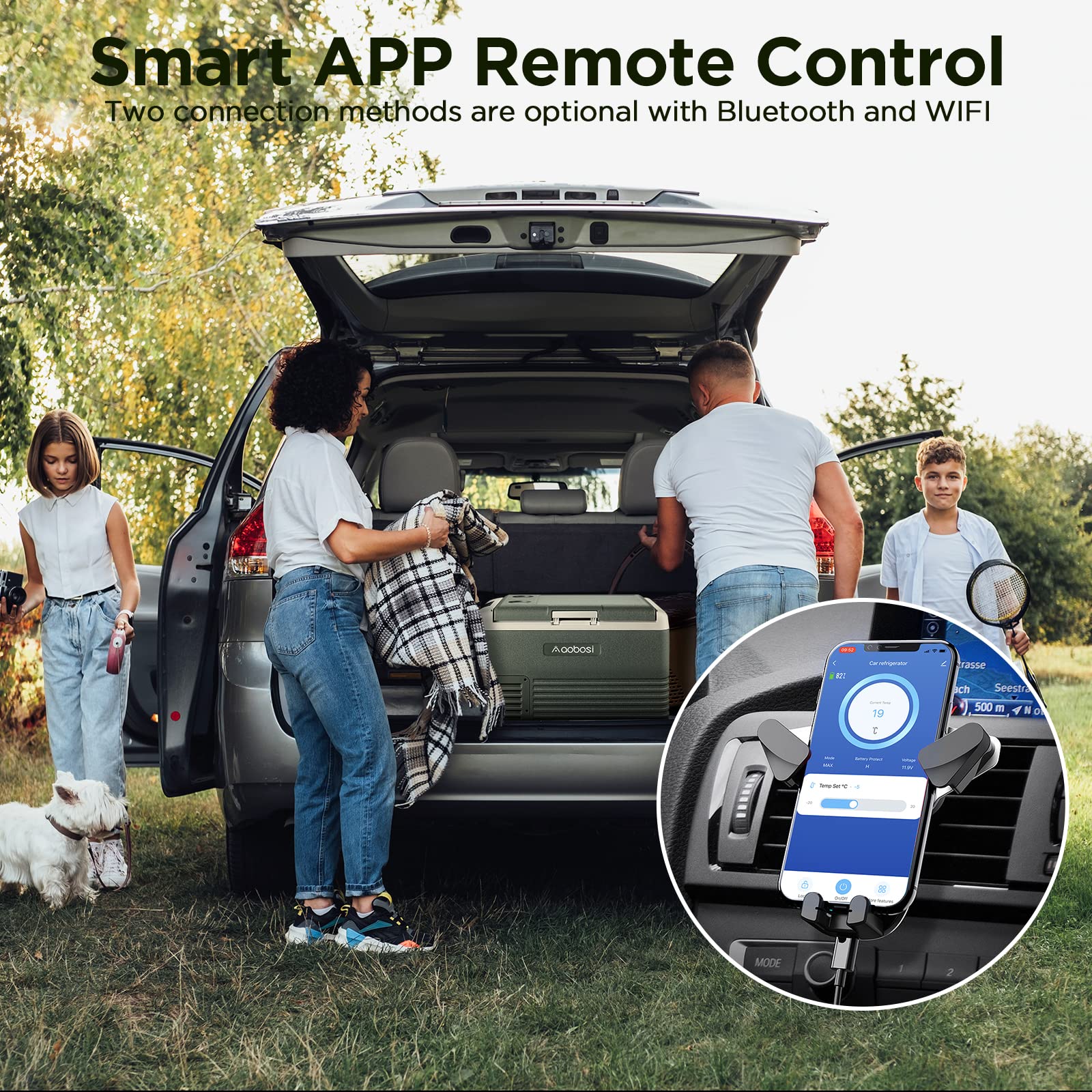 AAOBOSI 12 Volt Car Refrigerator 32 Quart (30L) RV Portable Refrigerator Freezer Car Fridge Cooler -4℉-68℉ Electric Compressor Cooler 12/24V DC 100-240V AC Travel