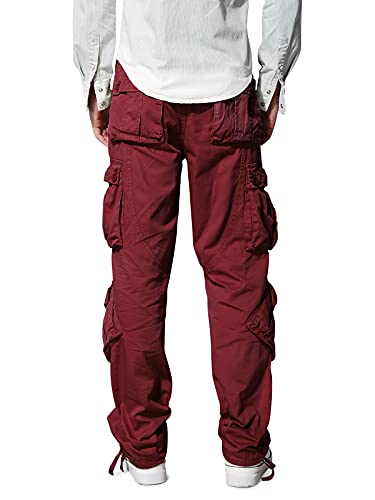 Men's Hiking Cargo Work Pants with 8 Pockets Relax Fit for Casual Army Combat Hunting Outdoor Wine Red 30