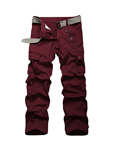 Men's Hiking Cargo Work Pants with 8 Pockets Relax Fit for Casual Army Combat Hunting Outdoor Wine Red 30