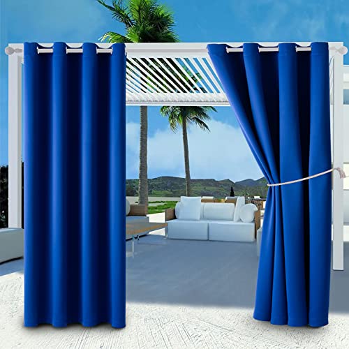 DIVA EN CAMINO DEC Outdoor Patio Curtain Waterproof Darkening Thermal Insulated Indoor Curtains for Bedroom, Porch, Living Room, Pergola, Cabana, W52 x L95, Royal Blue, Set of 2 Panels