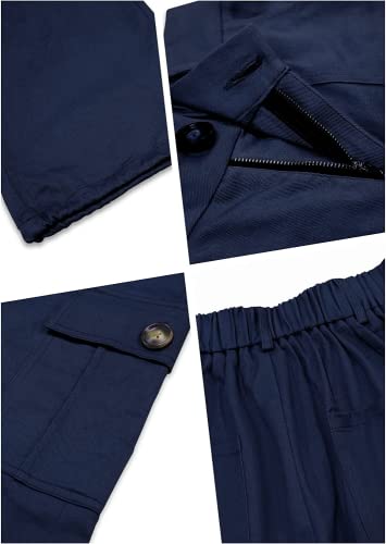 Ailsi Womens Black Casual Cargo Baggy Pants Women High Waisted Work Travel Tactical Pants with Pockets(X-Large,Navy Blue)