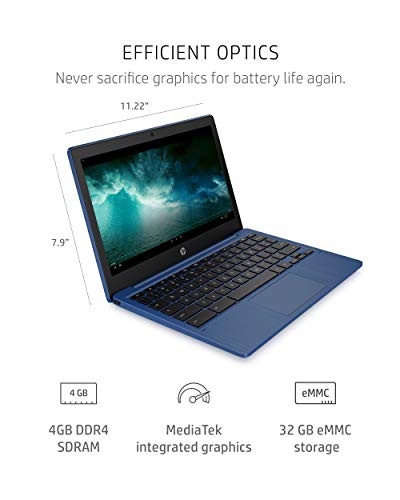 HP Chromebook 11-inch Laptop - MediaTek - MT8183 - 4 GB RAM - 32 GB eMMC Storage - 11.6-inch HD Display - with Chrome OS™ - (11a-na0030nr, 2020 model, Indigo Blue)