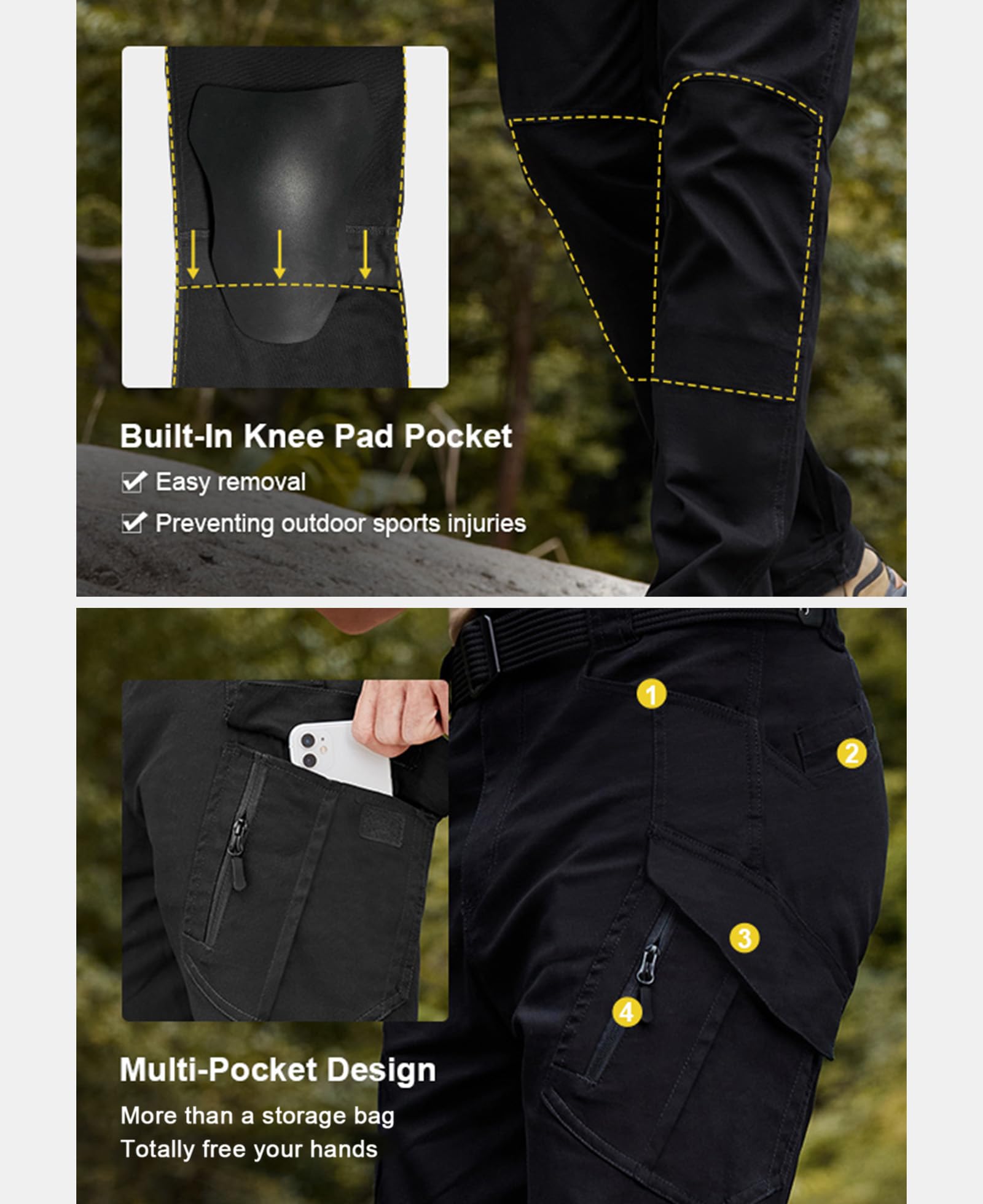 Susclude Men's Tactical Pants Stretch, 9 Pockets Rip Stop Lightweight Cargo Work Military Trousers Outdoor Hiking Plus Size Pants Gray Green 38Wx30L