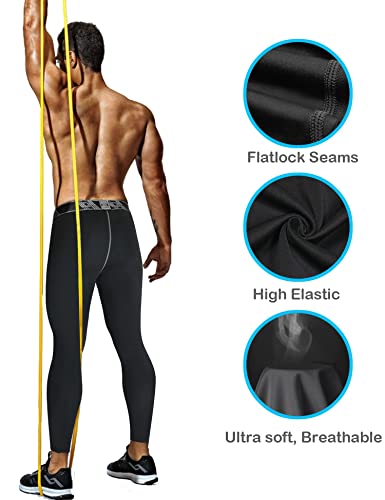 HOPLYNN 4 Pack Compression Pants Tights Leggings Men, Winter Baselayer for Running Workout Sports Yoga-4 Black-XL