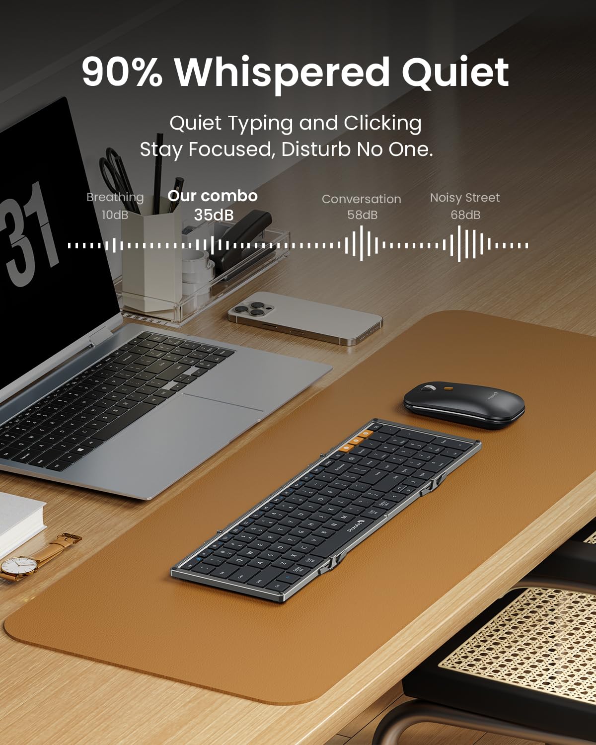 ProtoArc Foldable Keyboard and Mouse, XKM01 True Full-Size Folding Keyboard Mouse Combo for Business and Travel, 2.4G+Dual Bluetooth Portable Mouse Keyboard for Laptop iPads Tablets - Black Gray