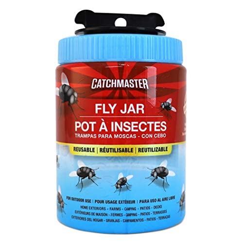 Catchmaster Fly Trap Bundle, Fly Ribbon 20-Pack & Outdoor Fly Jar, for Garage, Backyard, Pool, Patio & Camping