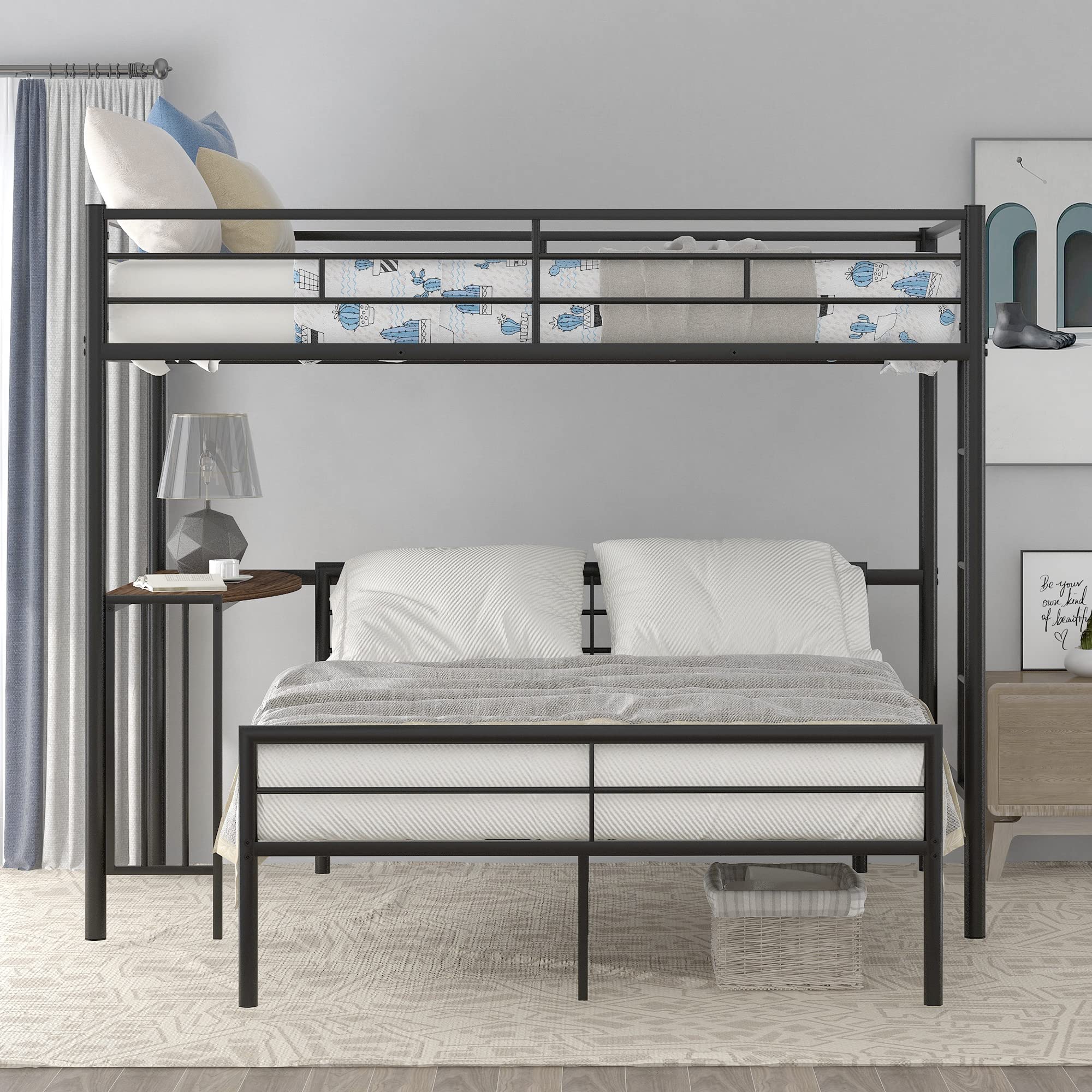 Harper & Bright Designs Metal Bunk Beds Twin Over Full Size,Bunk Beds with Desk, L Shaped Bunk Beds with Built-in Ladder, Full-Length Guardrail, No Box Spring Needed,Black