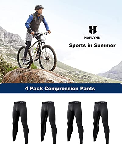 HOPLYNN 4 Pack Compression Pants Tights Leggings Men, Winter Baselayer for Running Workout Sports Yoga-4 Black-XL