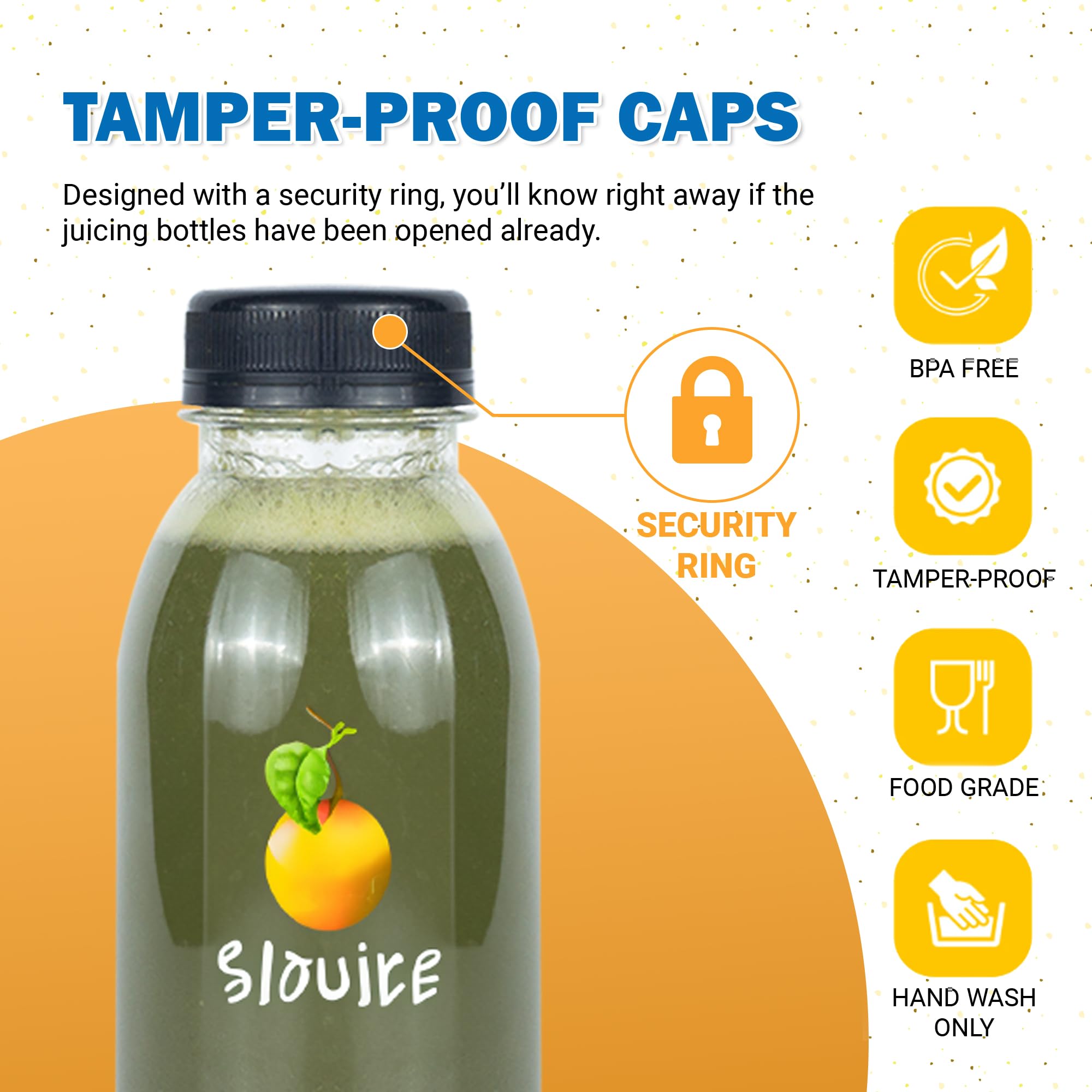 Holotap 42 Pcs 10 OZ Plastic Bottles with Caps, Empty PET Clear Disposable Bulk Juice Bottles with Black Tamper Evident Lids for Juicing, Protein Drinks and Other Beverage Containers
