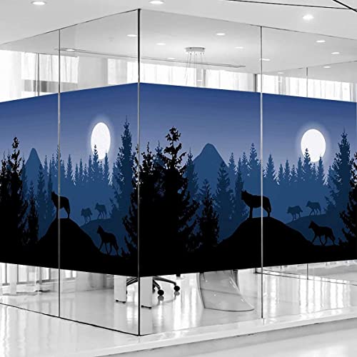 Multicolor Window Film Privacy Window Film Frosted Glass Film No Glue Static Cling Glass Film Window Sticker for Bathroom Bedroom Living Room Forest Mythical Creature Design 27.6Wx47.2L-inch x2 Pcs
