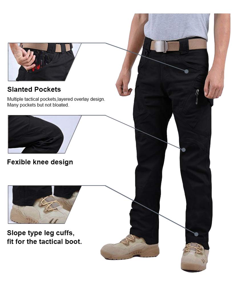 LABEYZON Men's Outdoor Work Military Tactical Pants Lightweight Rip-Stop Casual Cargo Pants Men (Black, 36W x 30L)
