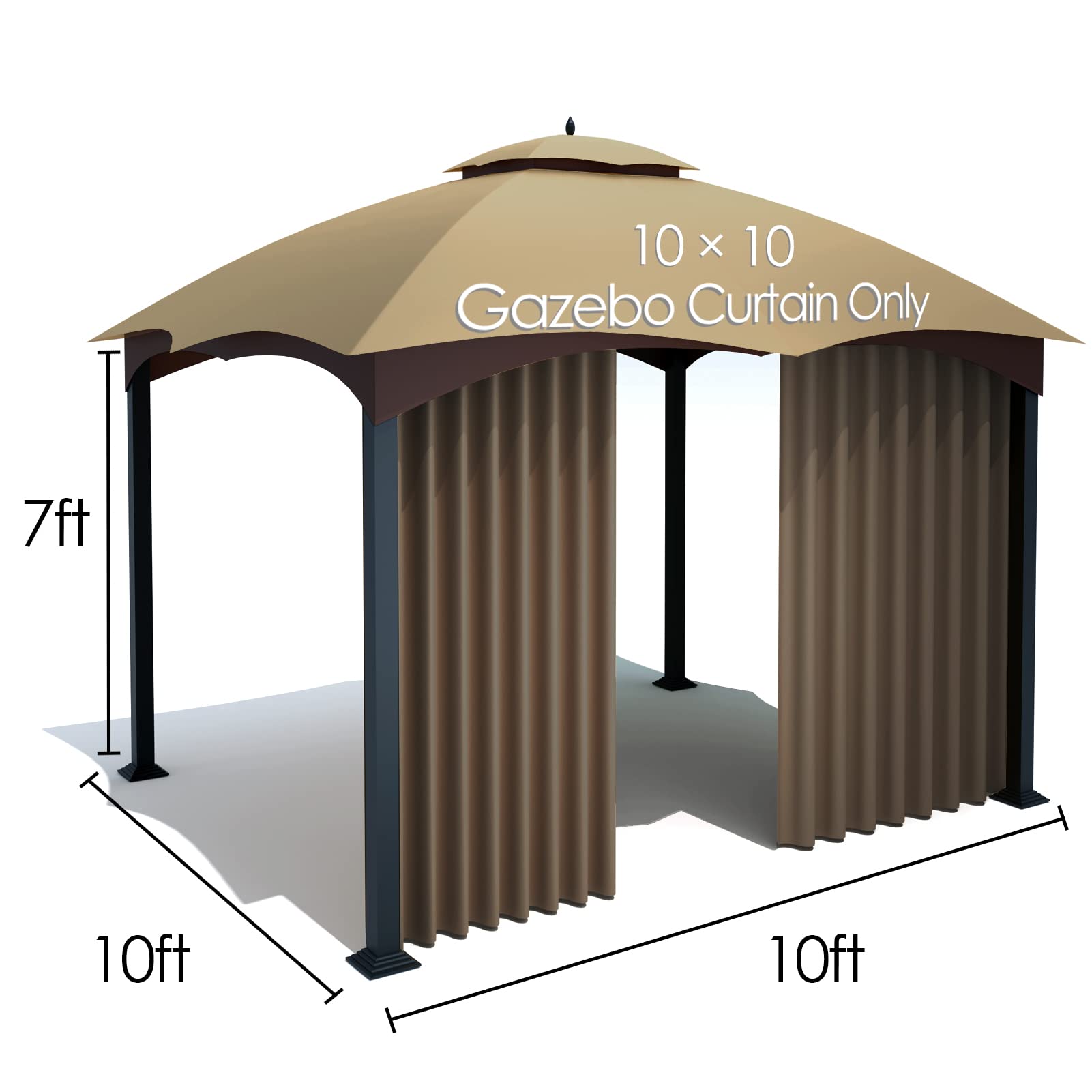 Tanxianzhe Gazebo Replacement Privacy Curtain with Zipper Outdoor Universal Privacy Panel Sidewall for 10' x 10' Gazebo (Brown)