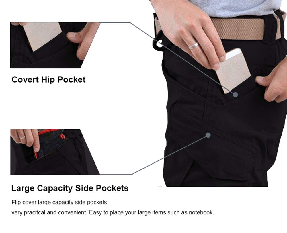 LABEYZON Men's Outdoor Work Military Tactical Pants Lightweight Rip-Stop Casual Cargo Pants Men (Black, 36W x 30L)