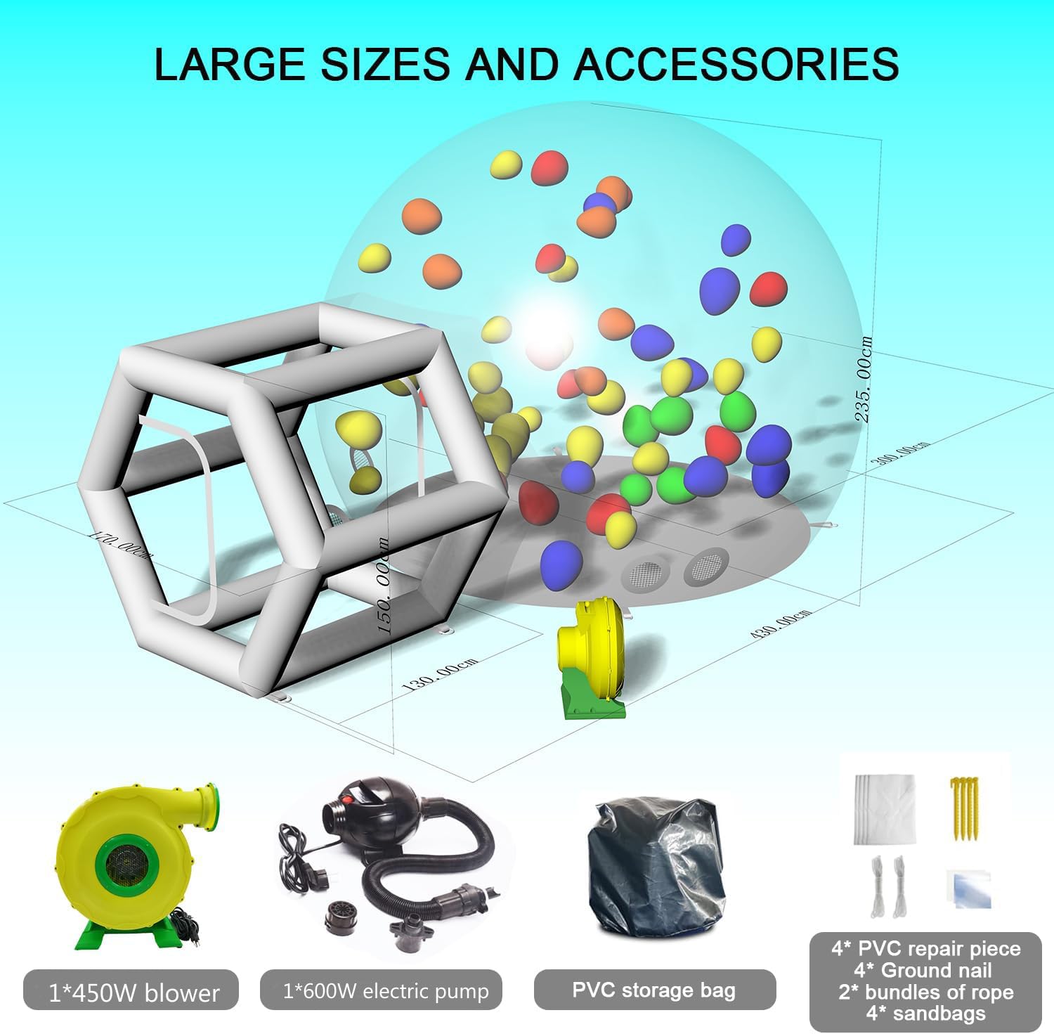 Inflatable Bubble Balloon Dome Clear Bubble Tent Decorative Inflatable Bubble House Dome for Kids Party Birthday Home Event Exhibition(10ft Dome, 6ft Tunnel)