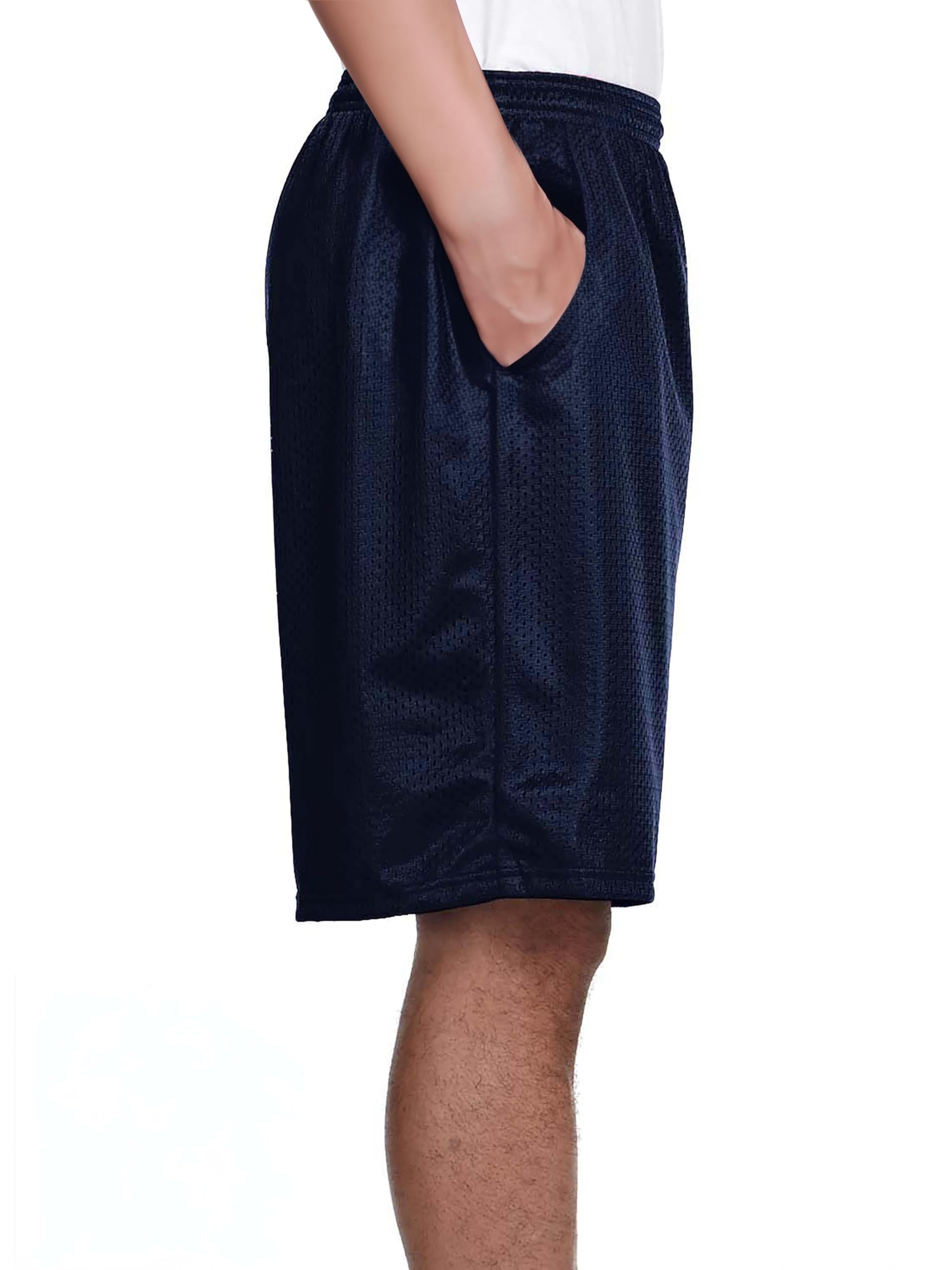 Hat and Beyond Mens Lightweight Basic Mesh Solid Basketball Jersey Workout Fitness Gym Shorts (Large, 1ihb01_Navy)