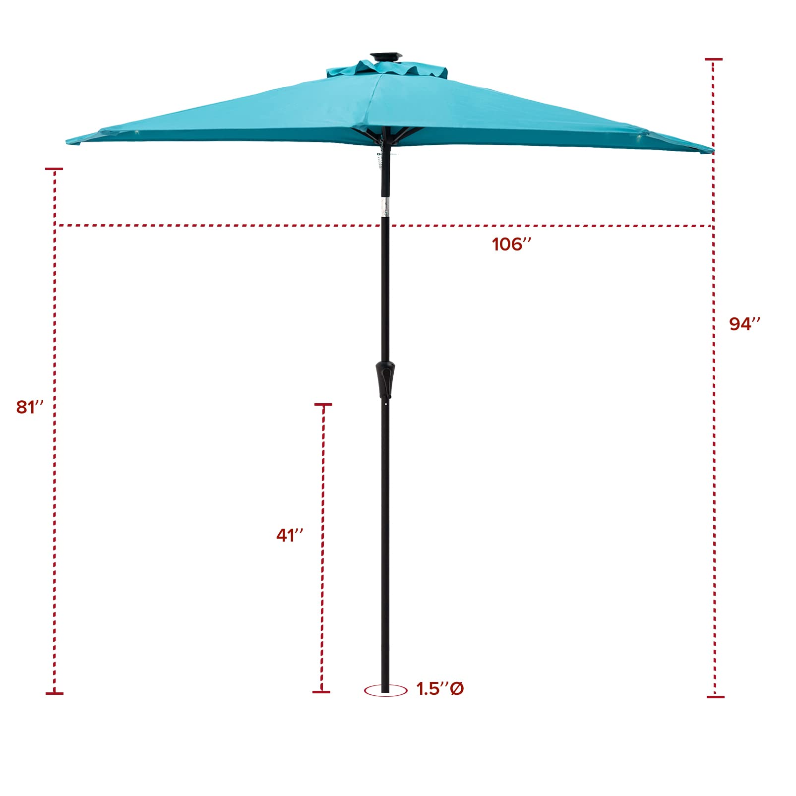 FLAME&SHADE 9 ft Half Round Solar Powered Outdoor Market Patio Table Umbrella for Wall Balcony with LED Lights and Tilt, Aqua Blue
