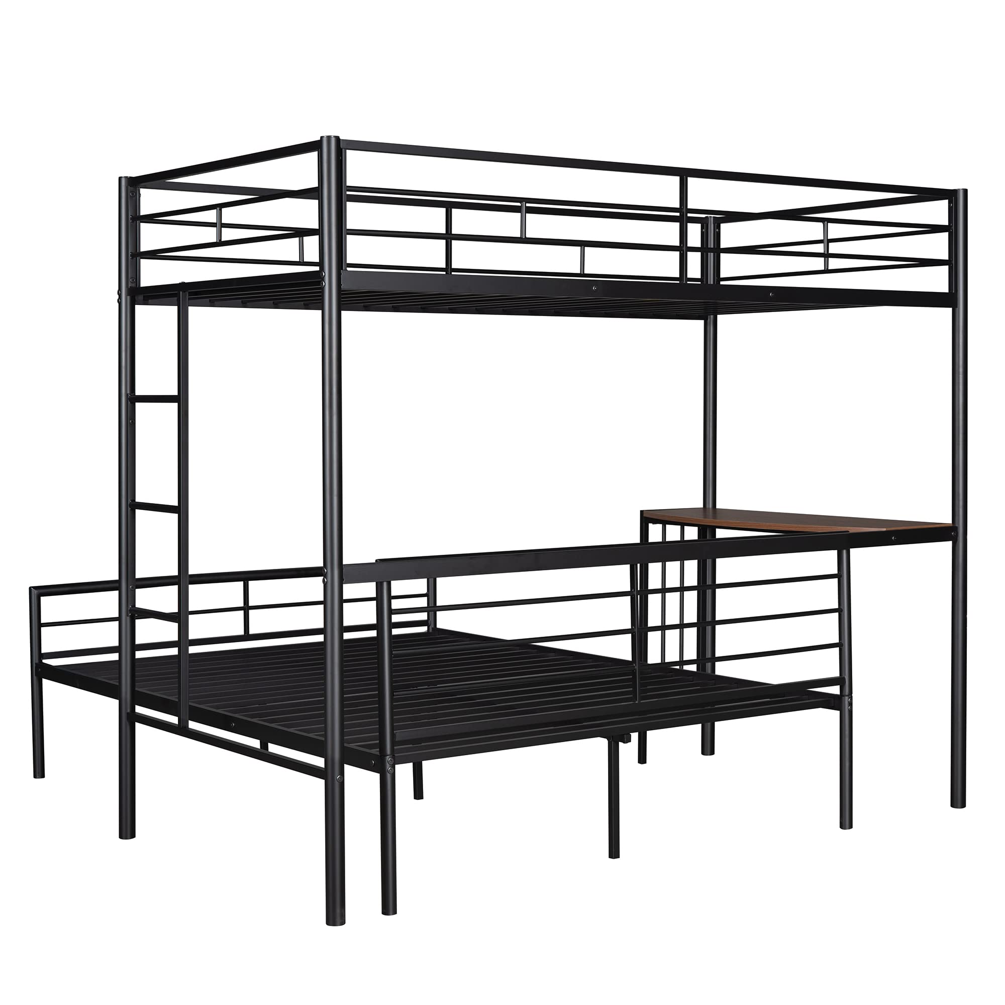 Harper & Bright Designs Metal Bunk Beds Twin Over Full Size,Bunk Beds with Desk, L Shaped Bunk Beds with Built-in Ladder, Full-Length Guardrail, No Box Spring Needed,Black