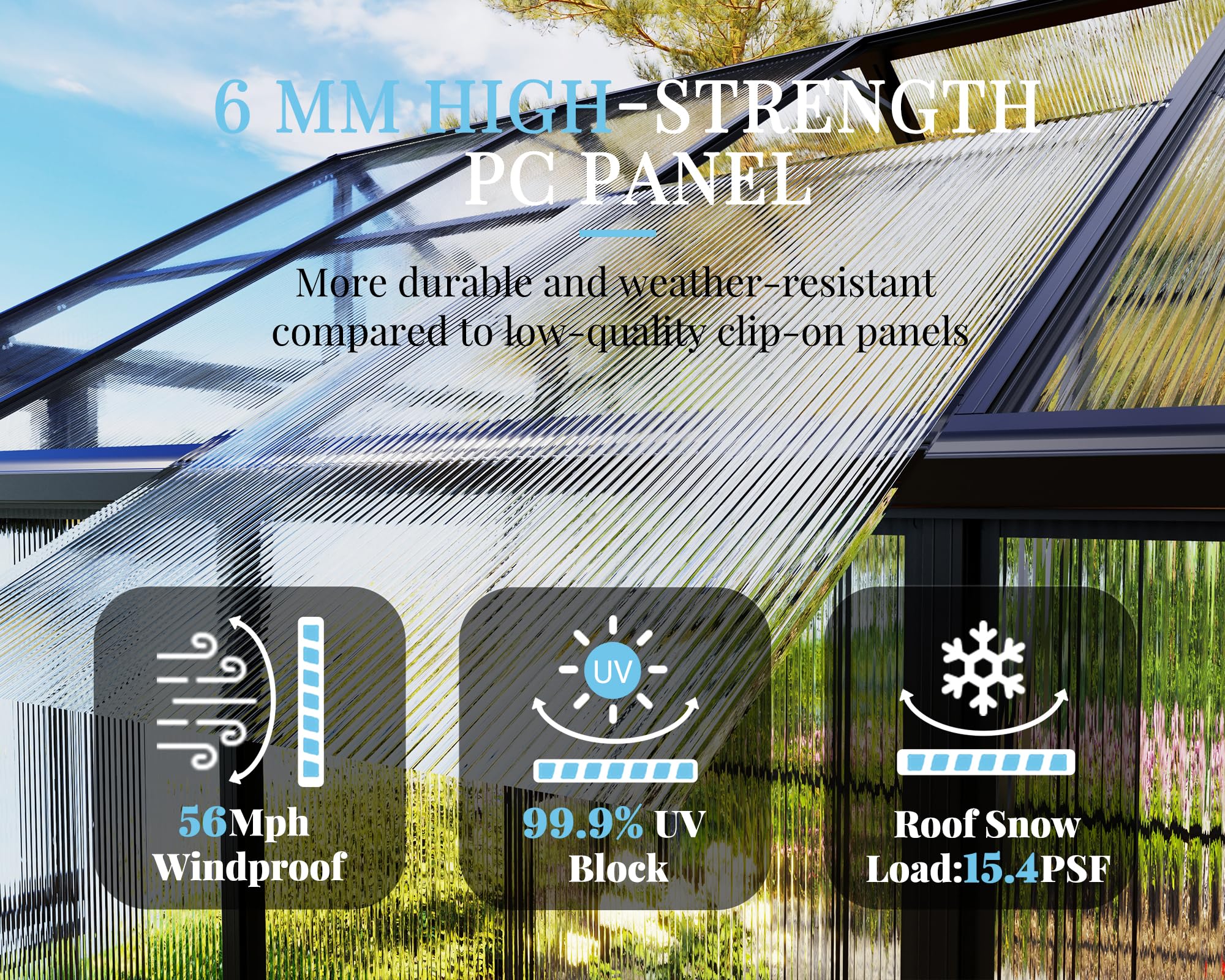 Jocisland 7.5x9.4x7.4 FT Outdoor Aluminum Polycarbonate Greenhouse with Ventilation and Rain Gutter, 2 Swing Doors with Hook, Walk in Greenhouse for Outdoors Backyard Garden