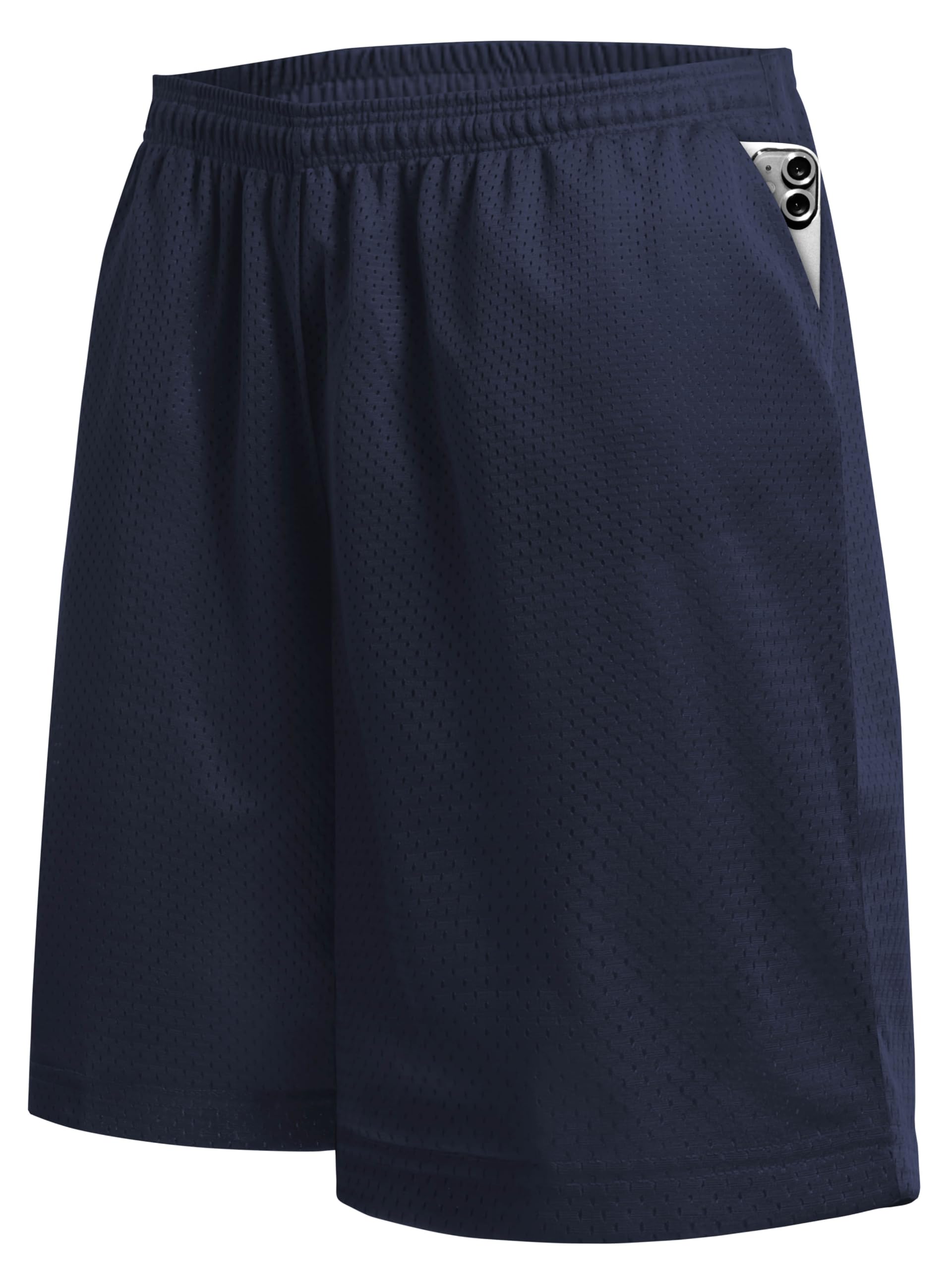 Hat and Beyond Mens Lightweight Basic Mesh Solid Basketball Jersey Workout Fitness Gym Shorts (Large, 1ihb01_Navy)