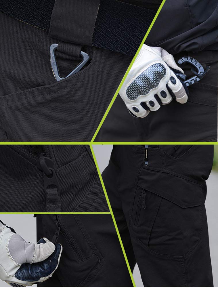 LABEYZON Men's Outdoor Work Military Tactical Pants Lightweight Rip-Stop Casual Cargo Pants Men (Black, 36W x 30L)