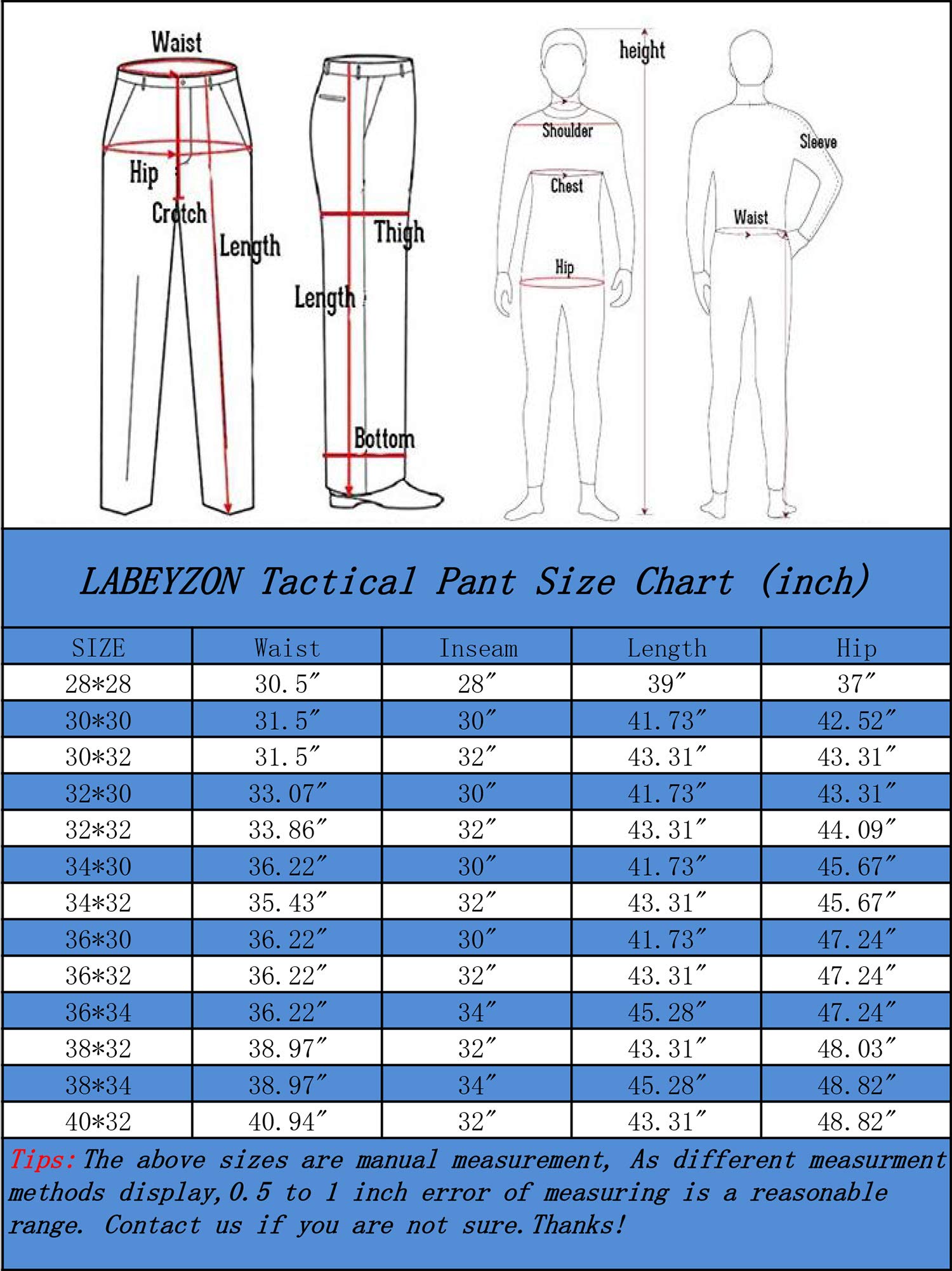 LABEYZON Men's Outdoor Work Military Tactical Pants Lightweight Rip-Stop Casual Cargo Pants Men (Black, 36W x 30L)