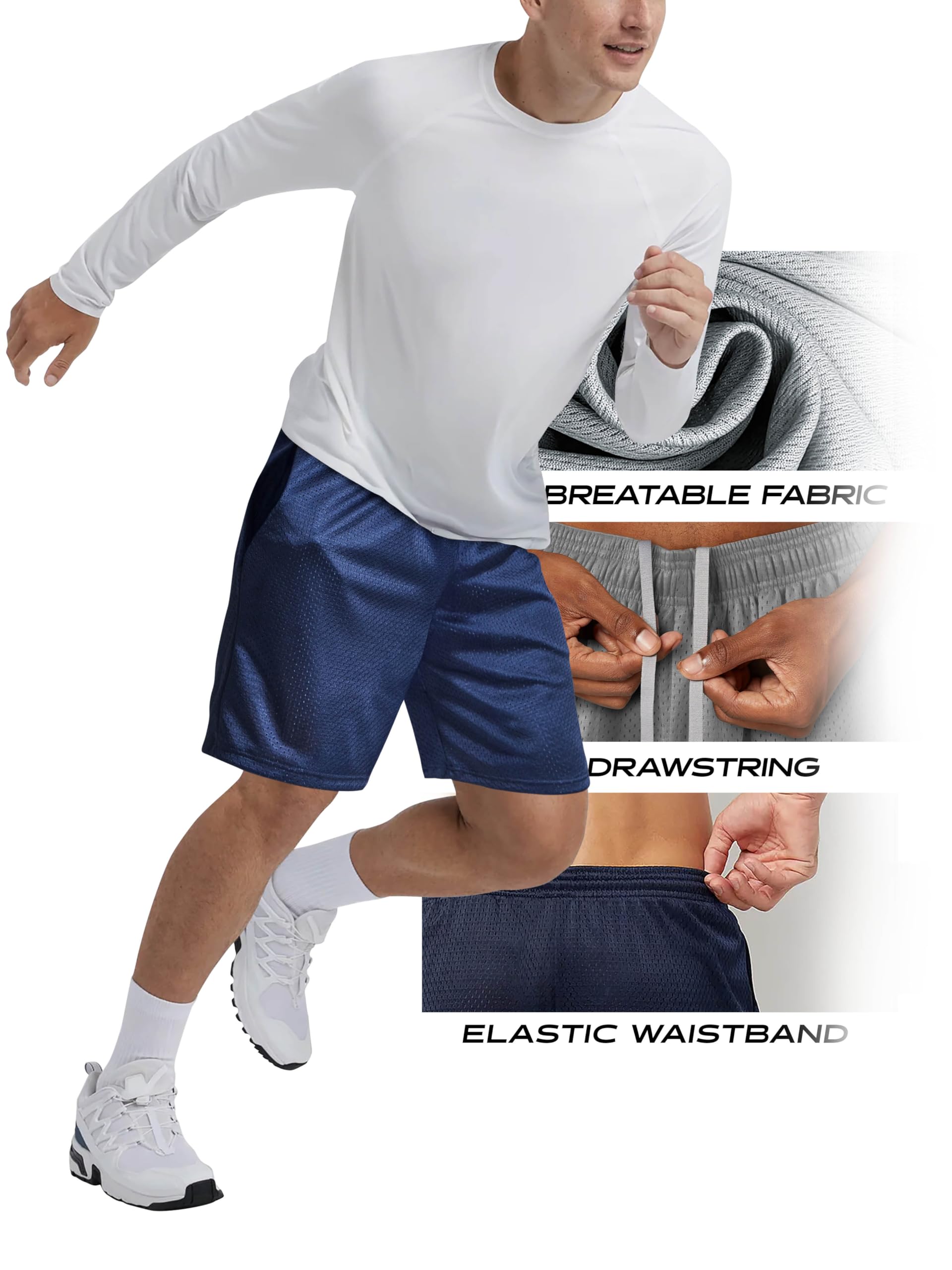 Hat and Beyond Mens Lightweight Basic Mesh Solid Basketball Jersey Workout Fitness Gym Shorts (Large, 1ihb01_Navy)