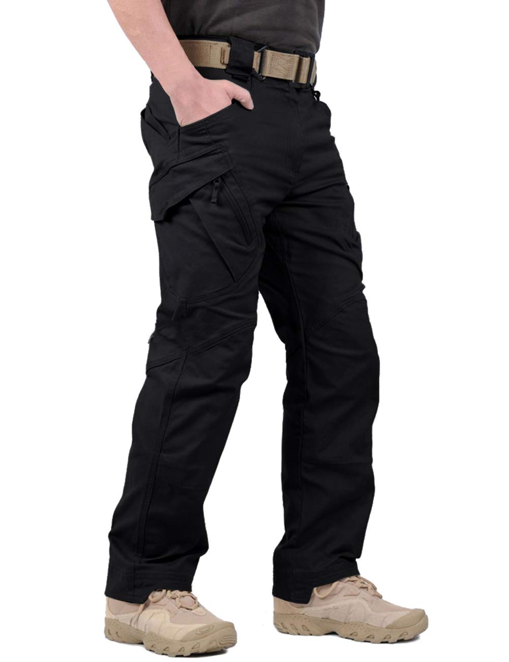 LABEYZON Men's Outdoor Work Military Tactical Pants Lightweight Rip-Stop Casual Cargo Pants Men (Black, 36W x 30L)