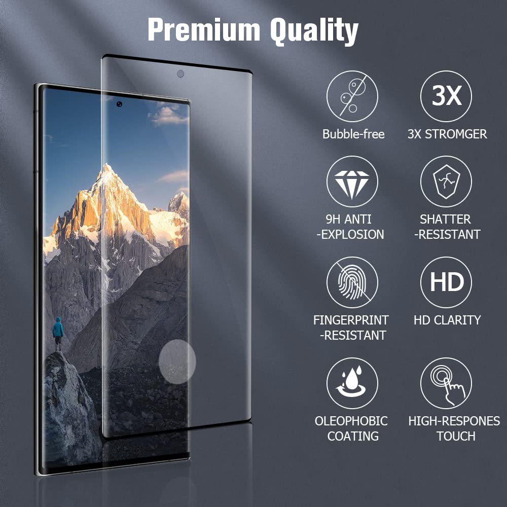 [2+2 Pack] S22 Ultra Glass Screen Protector, HD Clear 9H Tempered Glass Scratch Resistant, Fingerprint Unlock, 3D Curved, Bubble-Free for Samsung Galaxy S22 Ultra Glass Screen Camera Protector(6.8