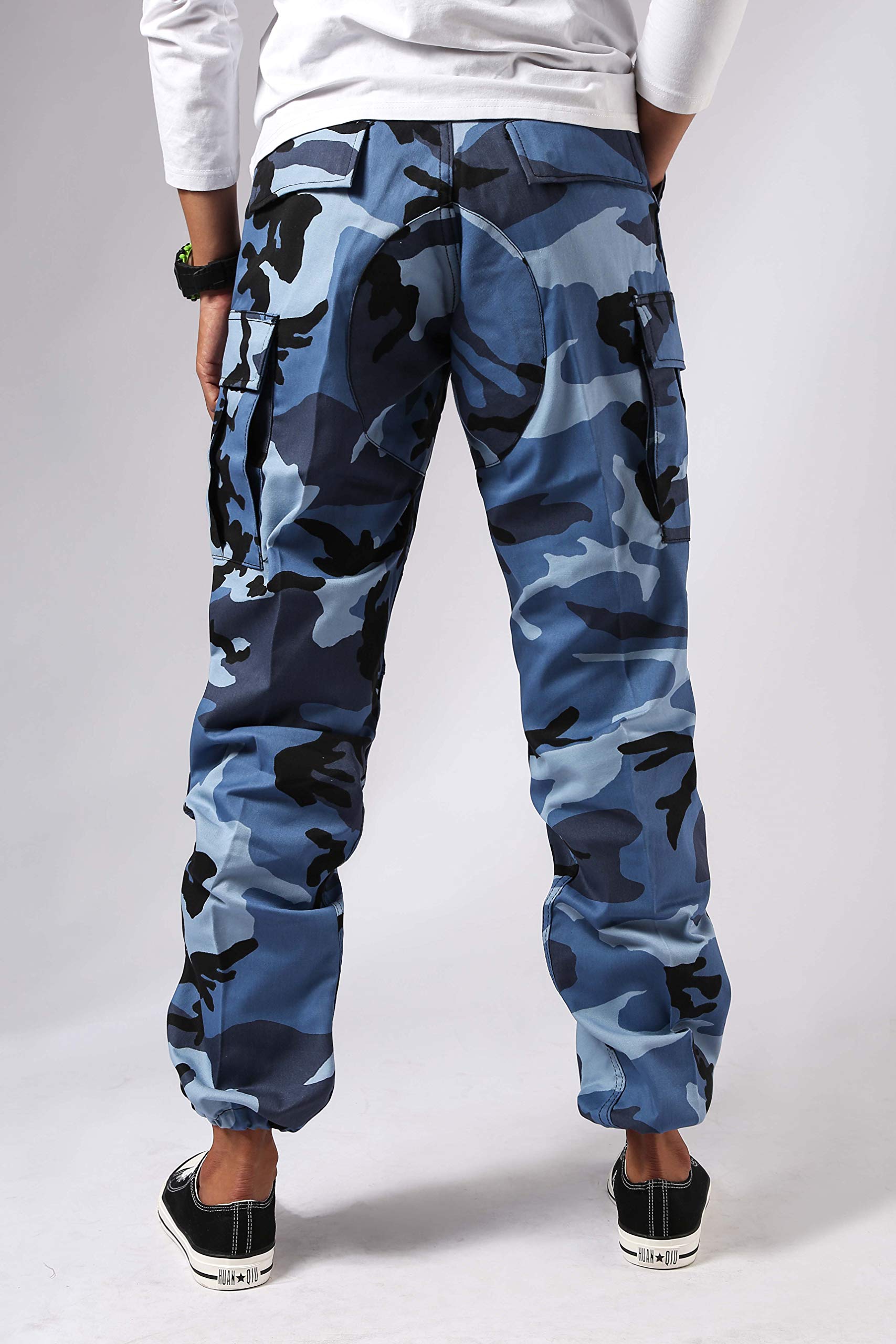 BACKBONE Mens Casual Street Fashion Camo Cargo Pants Army Combat Military BDU Pants Work Hunt Pants (Sky Blue Camo,Size 36)