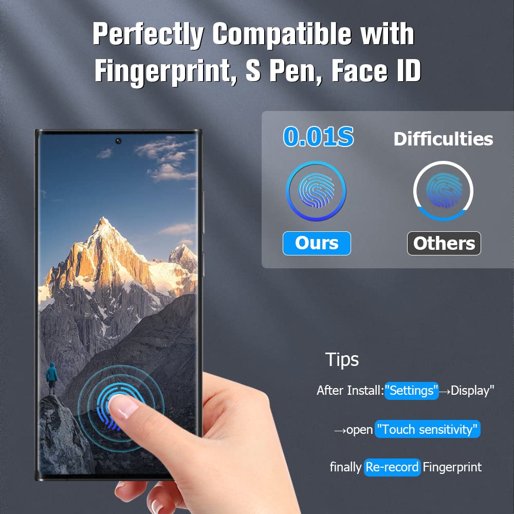 [2+2 Pack] S22 Ultra Glass Screen Protector, HD Clear 9H Tempered Glass Scratch Resistant, Fingerprint Unlock, 3D Curved, Bubble-Free for Samsung Galaxy S22 Ultra Glass Screen Camera Protector(6.8