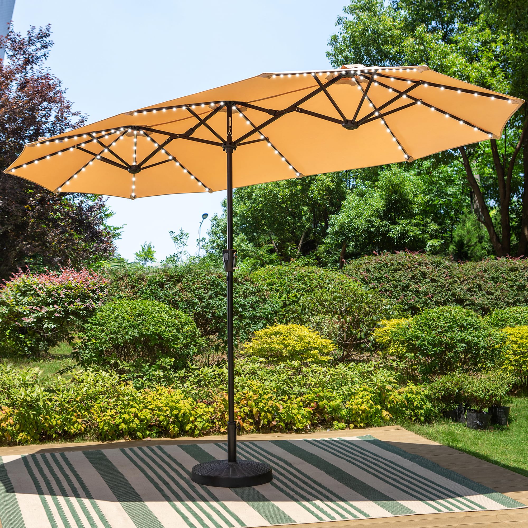 Sophia & William Patio Umbrellas 13ft with 120 LED lights 8 Colors Changing Large Outdoor Double-sided Umbrella 99% UV Protection Fade Resistant for Outdoor Backyard Poolside Party Decor Beige