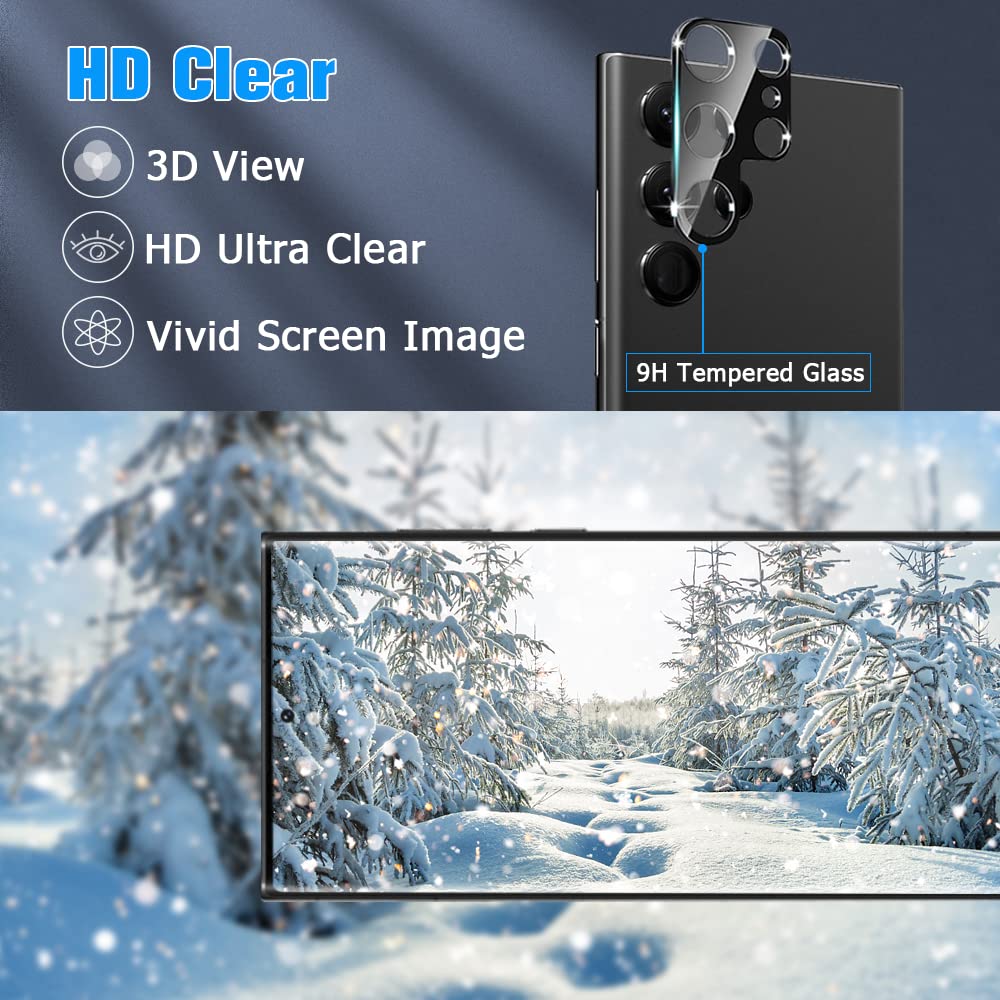 [2+2 Pack] S22 Ultra Glass Screen Protector, HD Clear 9H Tempered Glass Scratch Resistant, Fingerprint Unlock, 3D Curved, Bubble-Free for Samsung Galaxy S22 Ultra Glass Screen Camera Protector(6.8