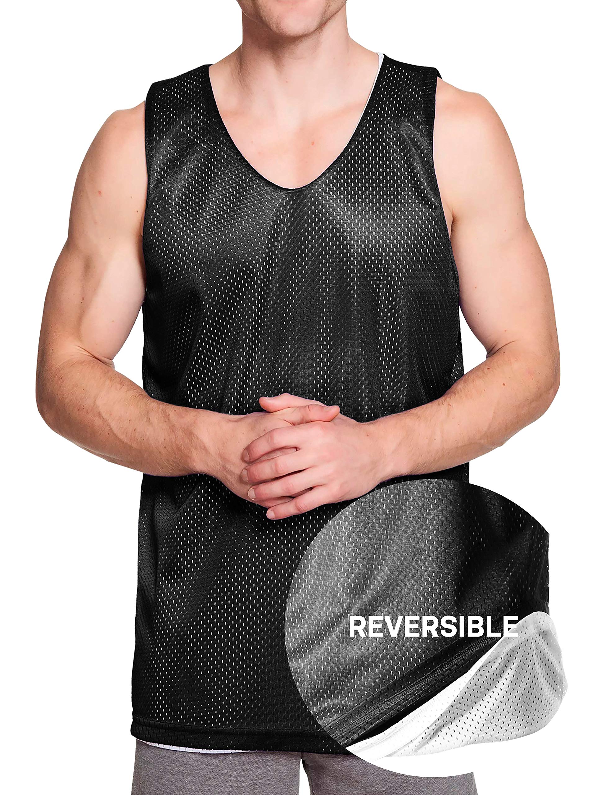 Ma Croix Mens Reversible Mesh Basketball Jersey Quick Drying Sleeveless Tank Top Active Made in USA (Large, 1ih05_Black)