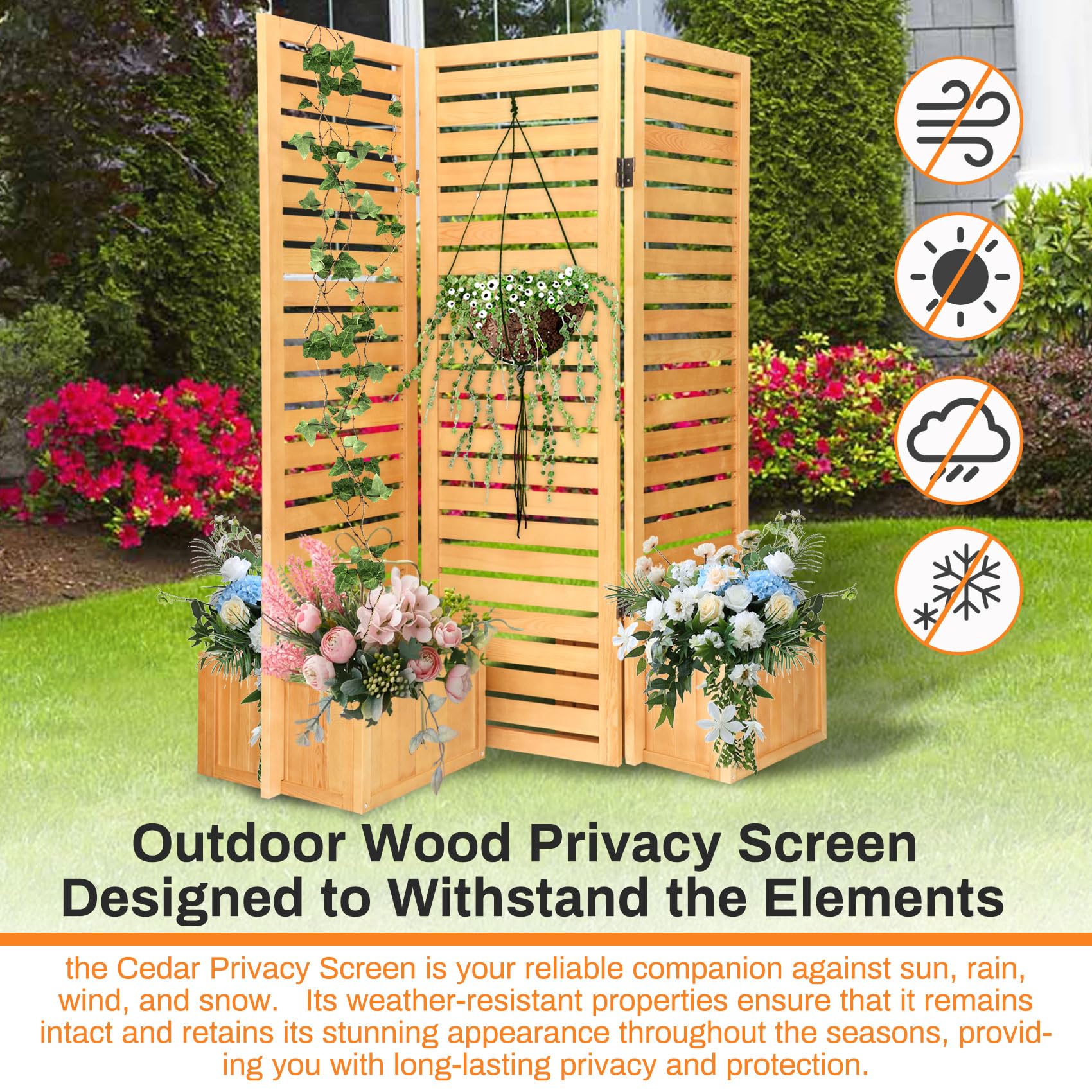 Upgrade 5.5'X5.2'X1.6' Cedar Outdoor Privacy Panels, Planter Privacy Screen, Privacy Fence Planter, Privacy Screen with Planter Box, Privacy Planter Box, Privacy Planter for Patio, Backyard, Gazebo
