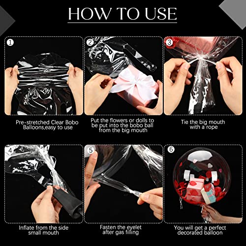 40 Pack Valentine‘s Day Large Clear Balloons for Stuffing Pre Stretched Extra Wide Mouth Bobo Balloons Fillable Helium Transparent Balloon for Birthday Wedding Party(21 Inch Inflated)