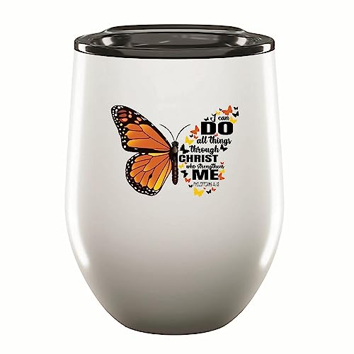 Philippians 413 Butterfly Christ Bible Verse Gift Idea 12oz Wine Tumbler Cup