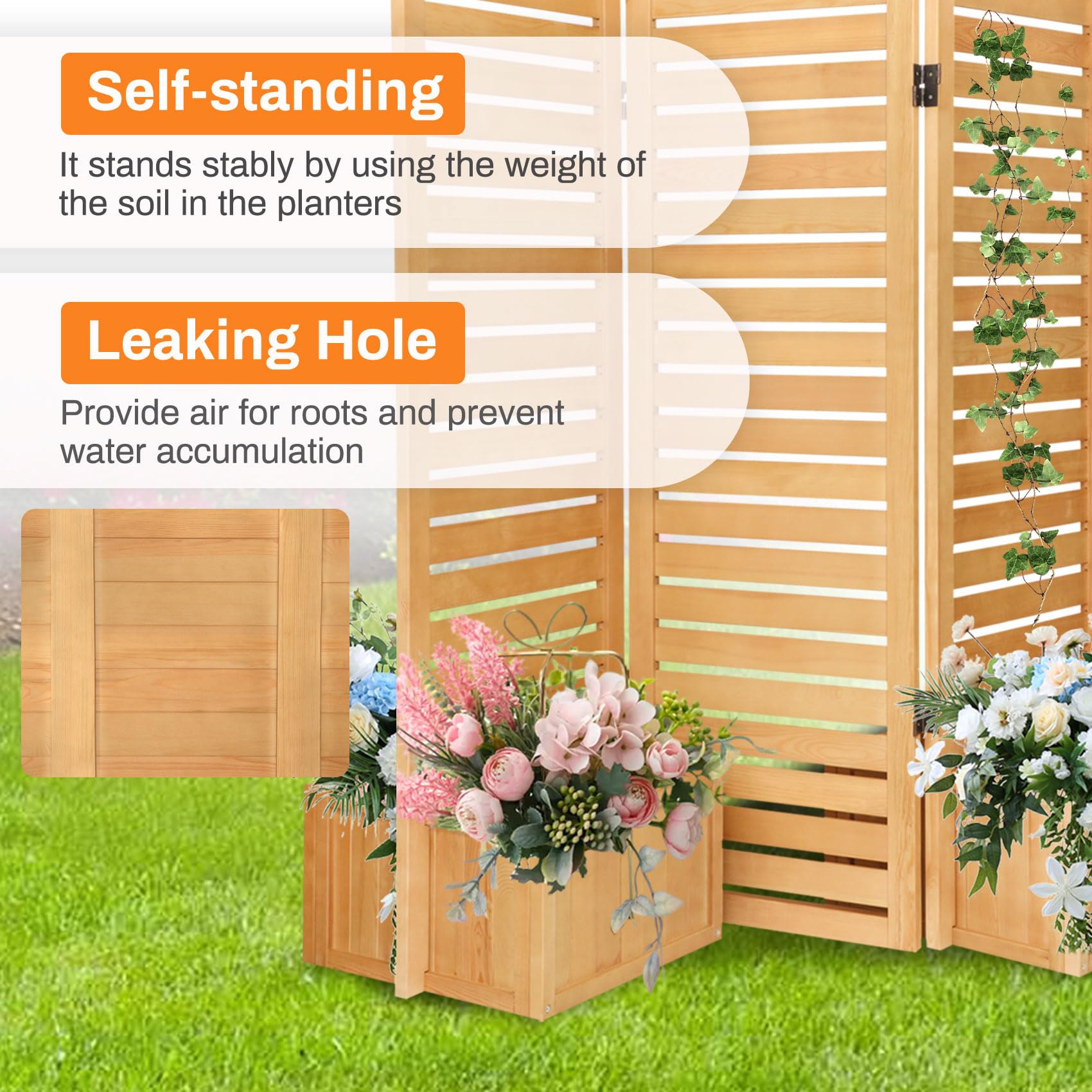 Upgrade 5.5'X5.2'X1.6' Cedar Outdoor Privacy Panels, Planter Privacy Screen, Privacy Fence Planter, Privacy Screen with Planter Box, Privacy Planter Box, Privacy Planter for Patio, Backyard, Gazebo