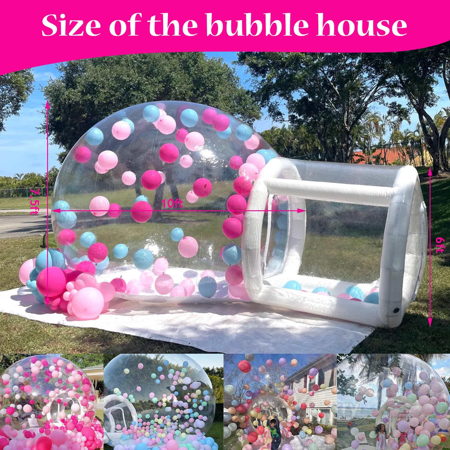 Inflatable Bubble House, Reihipun Bubble Tent for Kids Party Balloons Clear Inflatable 16.4FT Dome 6FT Tunnel for Home Party, Malls, Parks Event Exhibition