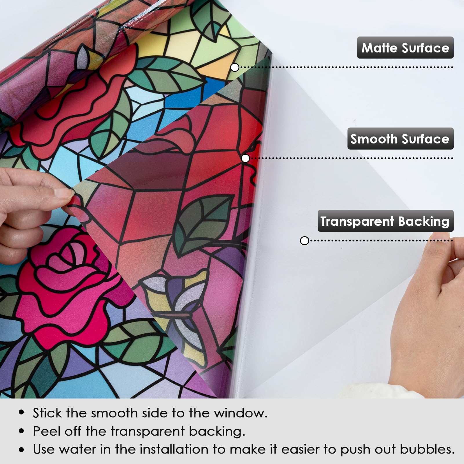 DKTIE Window Privacy Film with Installation Tools, Static Cling Rose Window Sticker Bathroom Glass Window Decals Non Adhesive for Home Windows (B3565, 17.7" × 78.7")