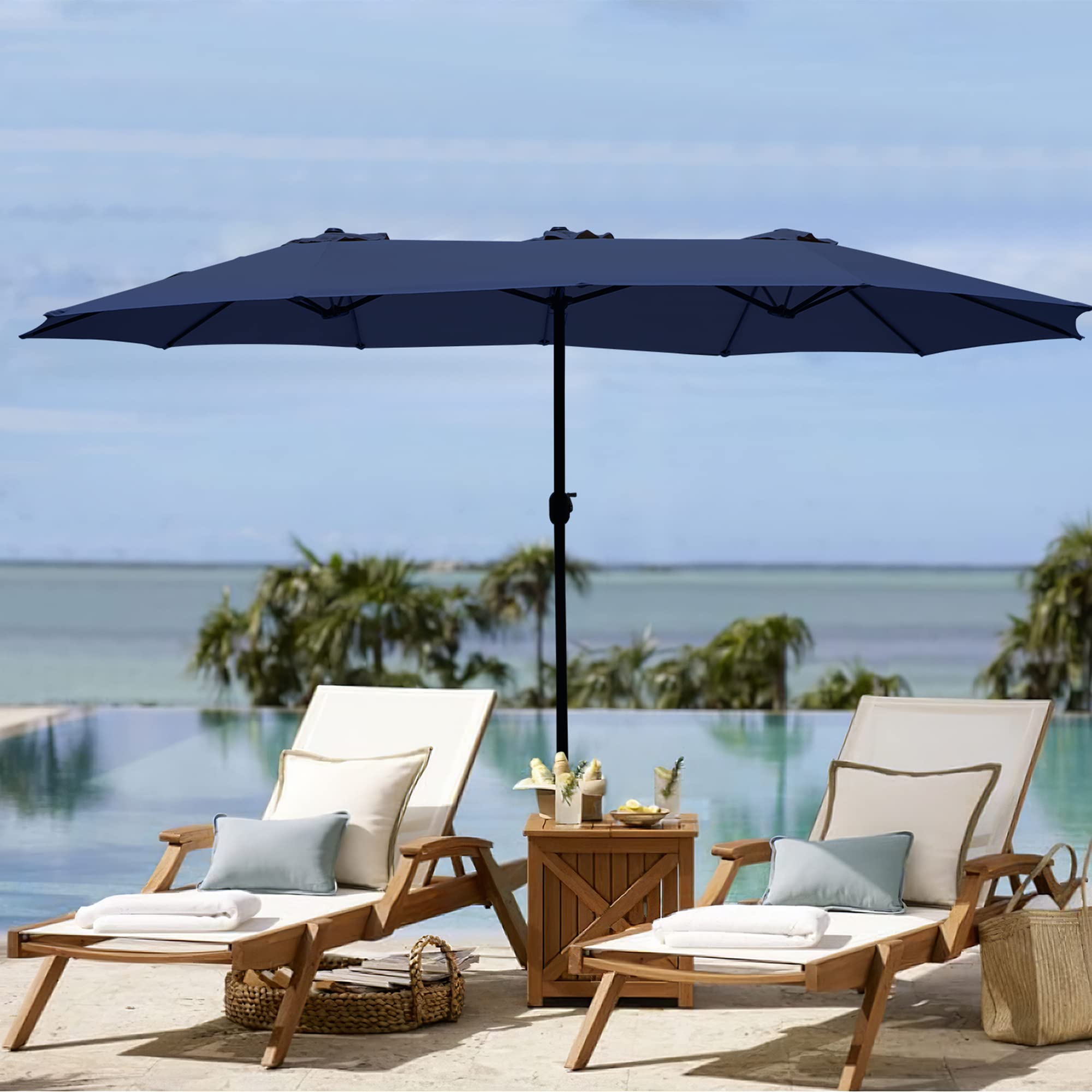 OUTDOOR DIAMOND 15ft Double Sided Patio Umbrellas, Outdoor Umbrella, Market Umbrella, Pool Umbrella, Large Deck Umbrella With Crank,Blue