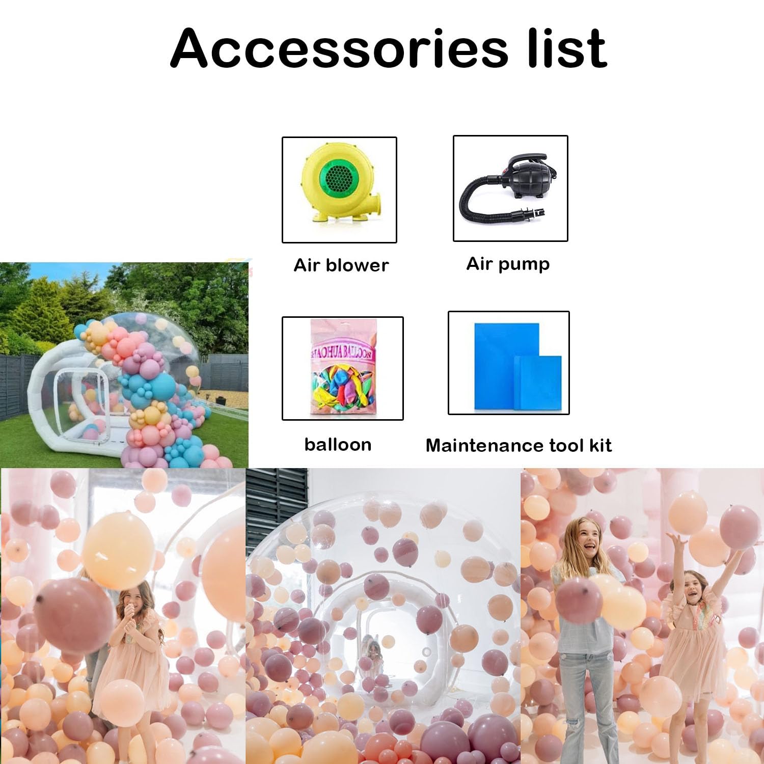 Inflatable Bubble House, Reihipun Bubble Tent for Kids Party Balloons Clear Inflatable 16.4FT Dome 6FT Tunnel for Home Party, Malls, Parks Event Exhibition