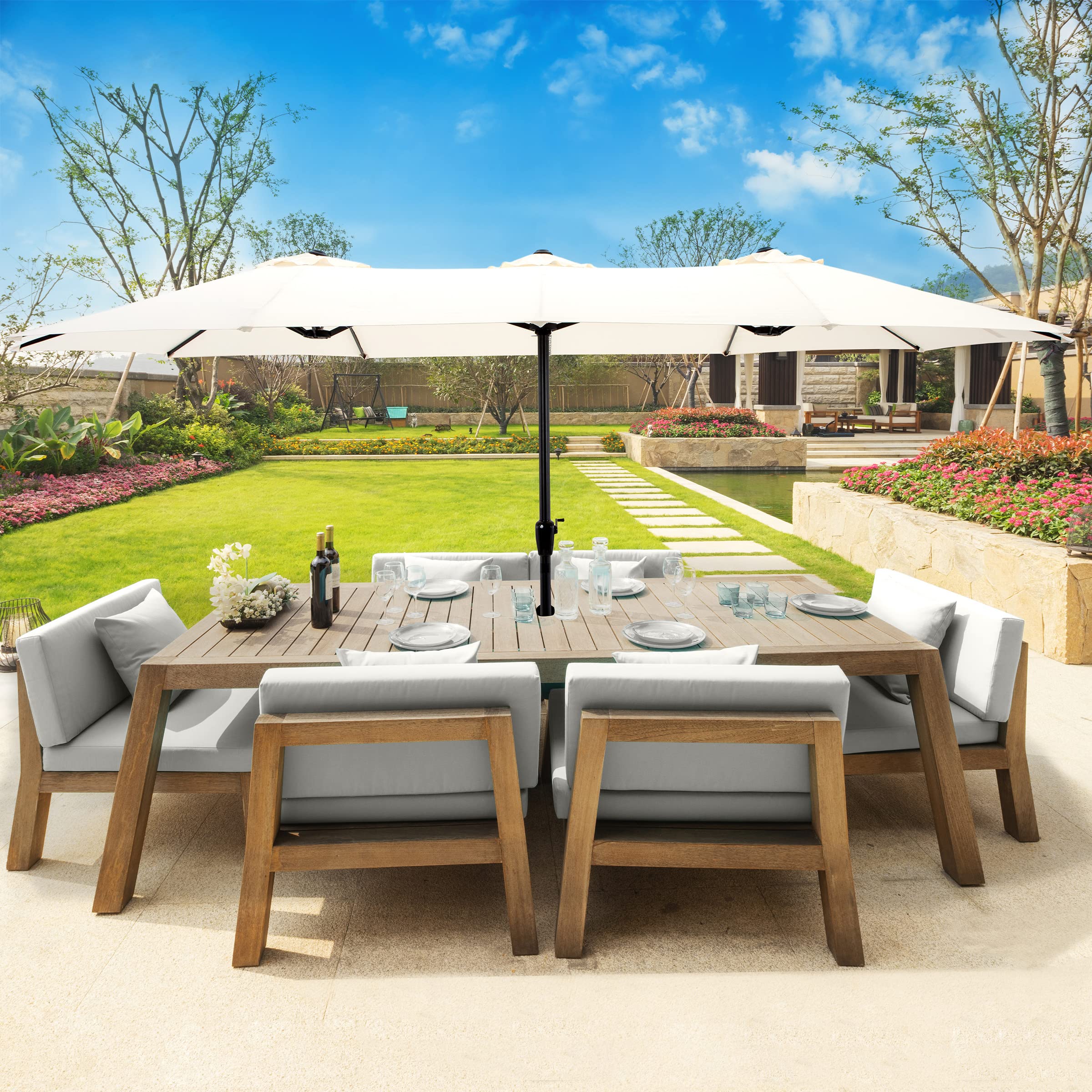 Pure Garden 50-LG1283 Beige 15' Double Sided Market Umbrella